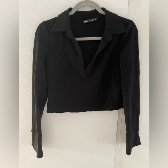 Zara | Tops | Zara Black Cropped Collard Shirt | Poshmark